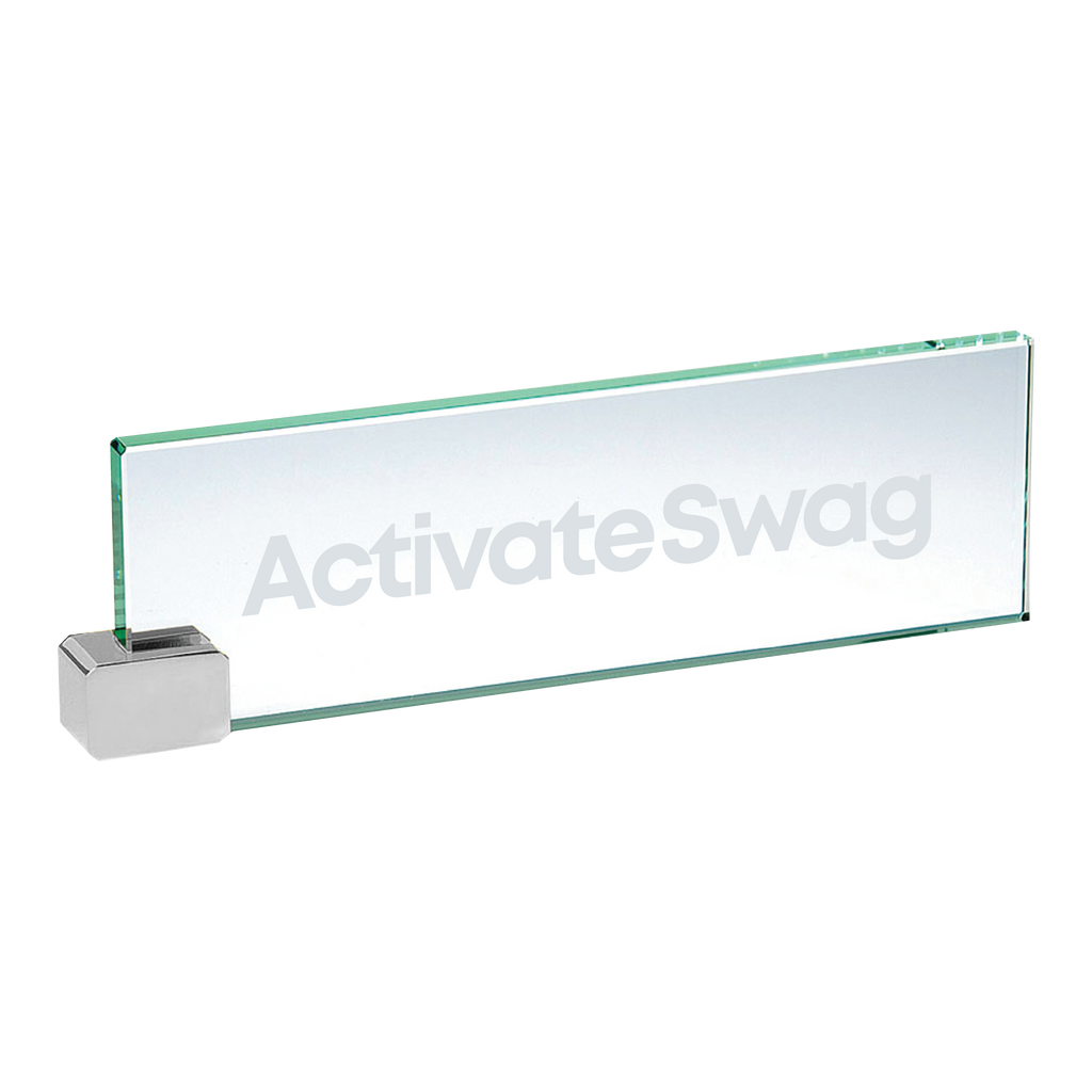 Brass Jade Glass Nameplate with Rectangle Holder – Activate Swag